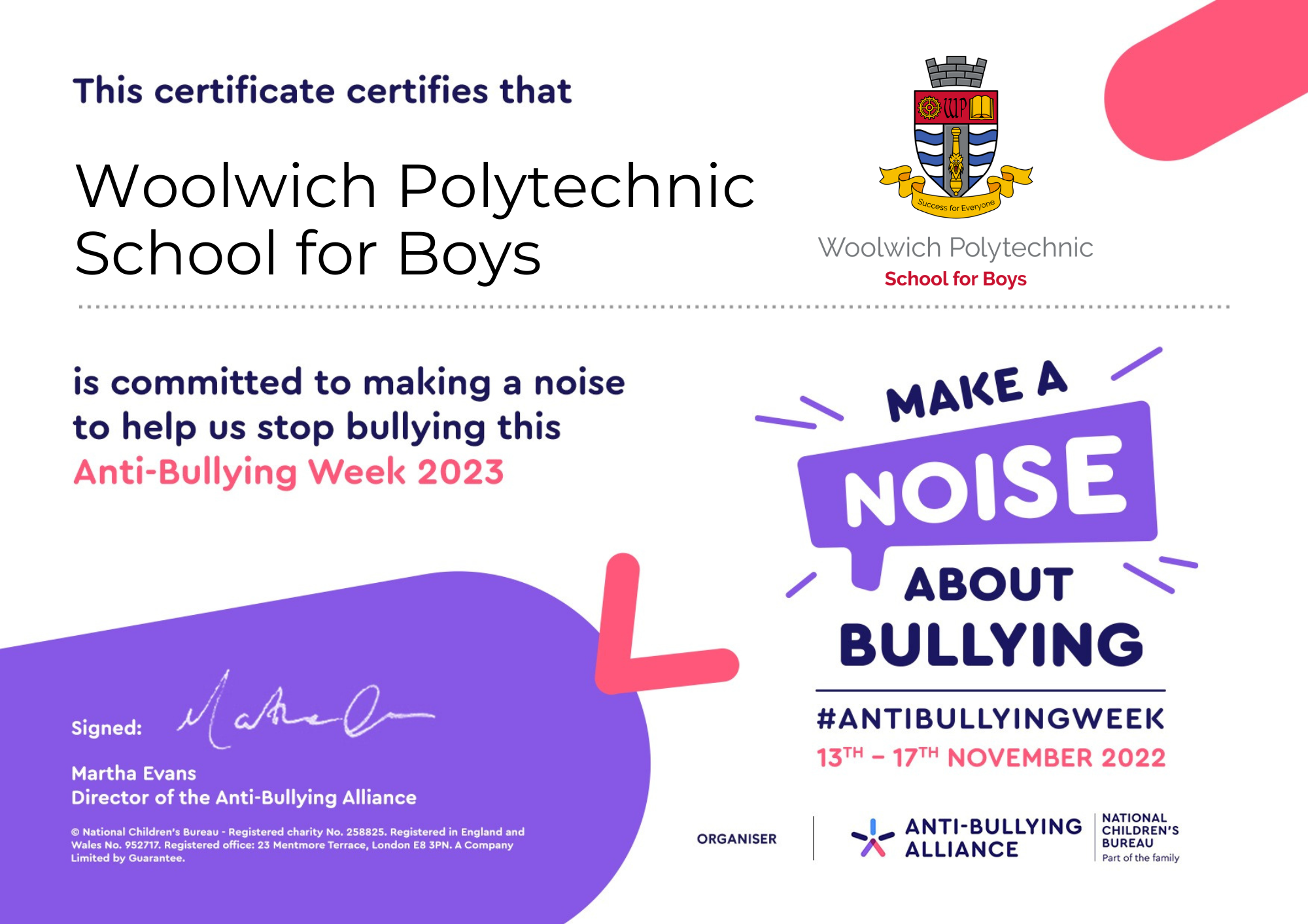 Woolwich Polytechnic School for Boys - Anti-Bullying